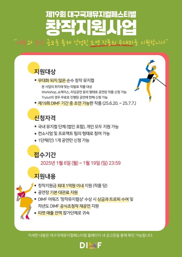 대구국제뮤지컬페스티벌, 19회 DIMF 창작지원사업 공모